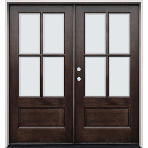 Cheap 4-Lite Low-E Espresso Mahogany Prehung Double Wood Door Unit #EM5204
