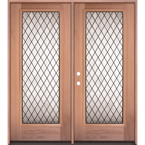 Cheap Diamond Full Lite Mahogany Wood Double Door Unit #394